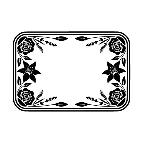 Decorative Rectangular Frame Showcasing Stylized Rose Blossoms And
