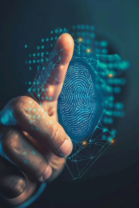 Finger Touching Digital Fingerprint Scanner On Glowing Virtual Keyboard
