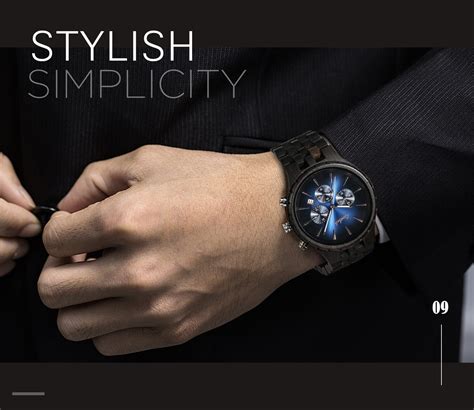 Emibele Mens Wooden Watches Calendar Chronograph Quartz Wrist Watch