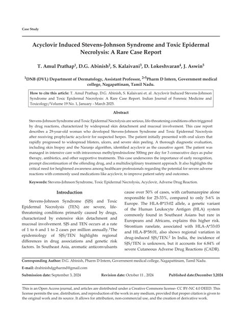 Pdf Acyclovir Induced Stevens Johnson Syndrome And Toxic Epidermal