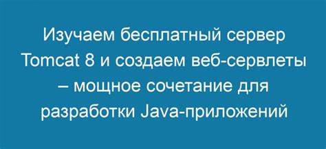 Сервлеты и бесплатный web сервер Tomcat от мирового лидера Java ключевые особенности и