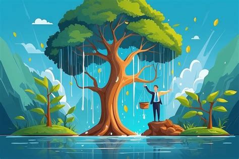 Premium Photo The Businessman Grows Up A Big Monetary Tree Waters Drips And Rejoices The