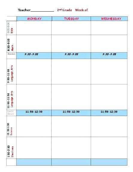 2nd Grade Class Schedule Template Cards Design Templates