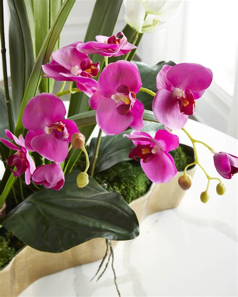 John Richard Collection Golden Wavy Orchids Floral Arrangement Neiman
