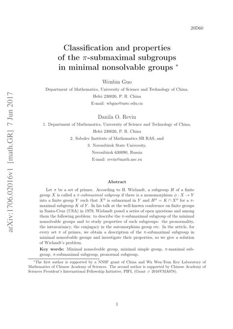Pdf Classification And Properties Of The π Submaximal Subgroups In
