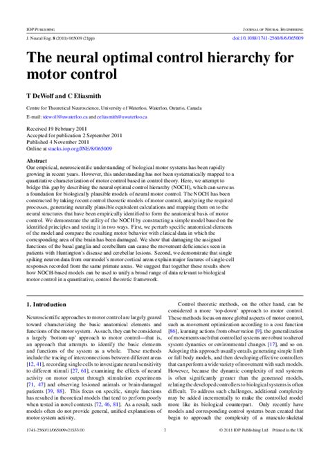 Pdf The Neural Optimal Control Hierarchy For Motor Control Travis