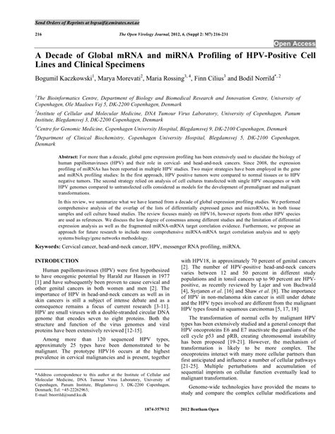 Pdf A Decade Of Global Mrna And Mirna Profiling Of Hpv Positive Cell