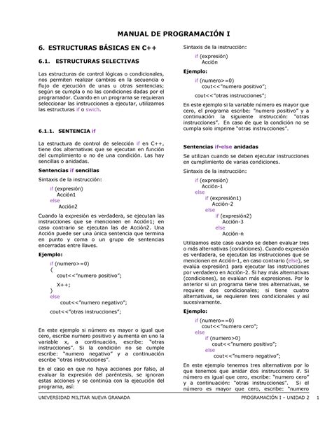 Unidad 6 Estructuras Básicas C Universidad Militar Nueva Granada ProgramaciÓn I Unidad 2 1
