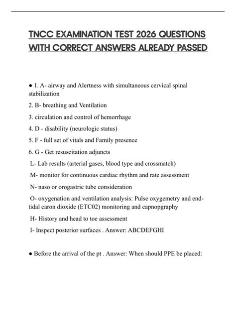 Tncc Examination Test 2026 Questions With Correct Answers Already