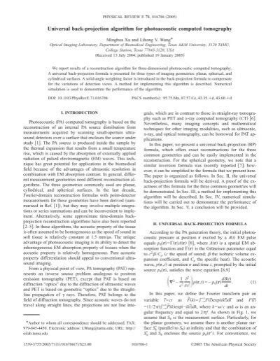 Universal Back Projection Algorithm For Photoacoustic Computed