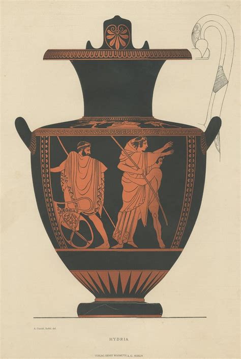 Antique Print Of Greek Ceramics Hydria By Genick 1883 For Sale At