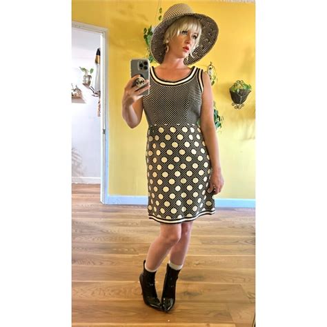 Vintage 1960s Black And White Polka Dot Mod Mini Dres Gem