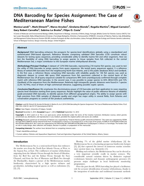 Pdf Dna Barcoding For Species Assignment The Case Of Mediterranean