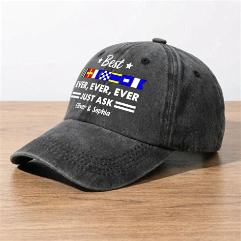 Personalized Washed Denim Baseball Cap With Nautical Flag Design Vint