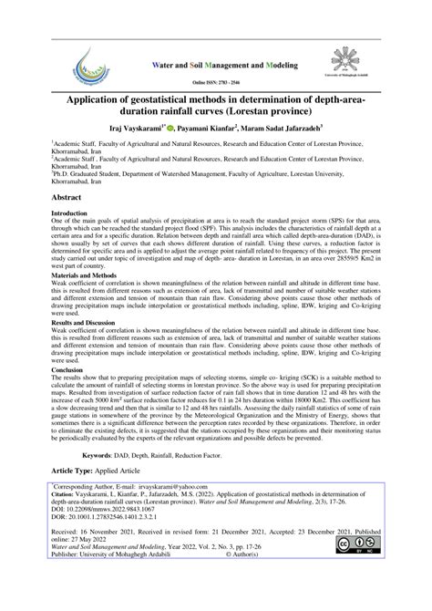 Pdf Application Of Geostatistical Methods In Determination Of Depth Area Duration Rainfall