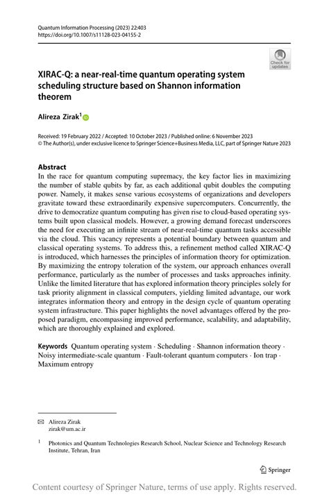 Xirac Q A Near Real Time Quantum Operating System Scheduling Structure