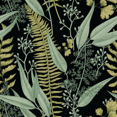 Green And Black Fern Leaf Peel And Stick Wallpaper Or Unpasted Fern Wallpaper Botanical