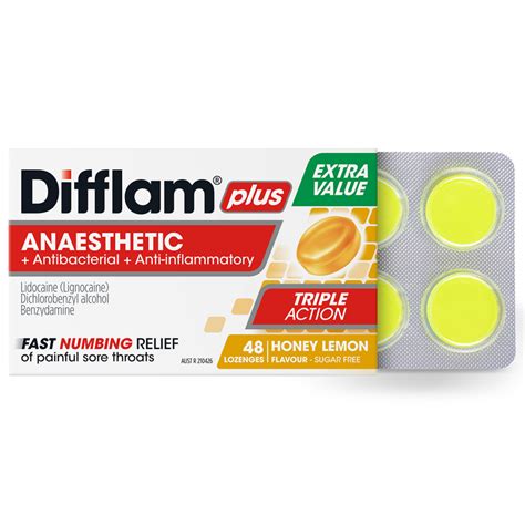 Difflam Plus Anaesthetic Sore Throat Lozenges Honey Lemon Flavour Difflam