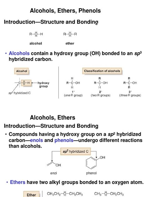 Alcohols Ethers Phenols Structure And Bonding Pdf Ether Alcohol
