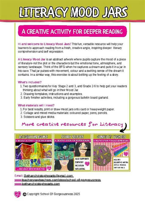 Literacy Mood Jars By School Of Gorgeousness Tpt