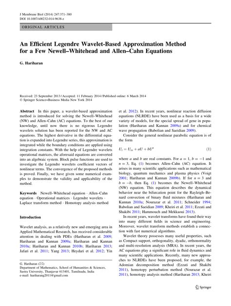 Pdf An Efficient Legendre Wavelet Based Approximation Method For A Few Newell Whitehead And