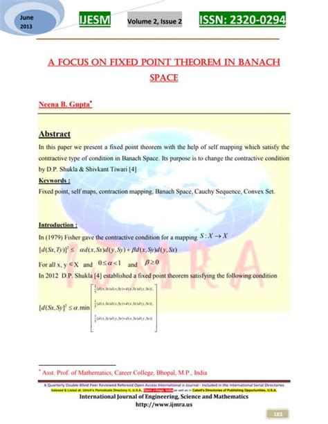 A Focus On Fixed Point Theorem In Banach Space Pdf Publishing Industry Industries