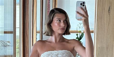 Hailey Bieber Does Summer Bridal In See Through White Lace Dress