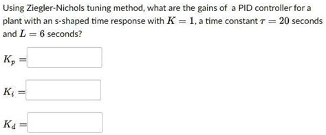 solved using the ziegler nichols tuning method what are the gains of