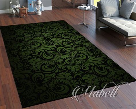 Green Leaf Patterned Rug Abstract Patterned Nonslip Area Rug Living