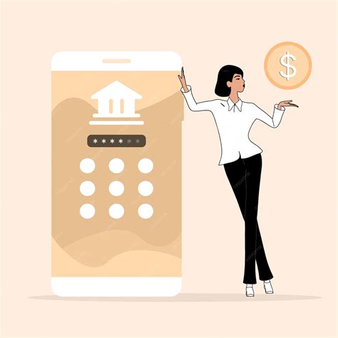 Premium Vector Vector Illustration Of A Woman Entering A Bank Password