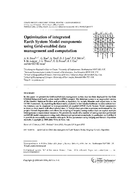 Pdf Optimization Of Integrated Earth System Model Components Using Grid Enabled Data