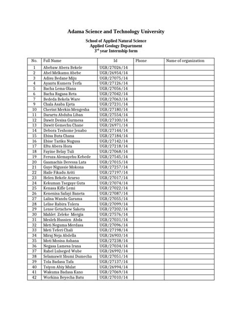 3rd Year Intership Form Pdf