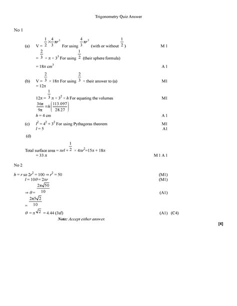 Trigonometry Quiz 2020 Answer Trigonometry Quiz Answer No 1 A V 3 π 3 4 2 1 R For Using 3