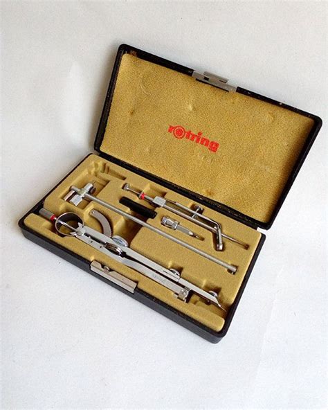 Vintage Rotring Set Metal Precision Compass With Accessories Vintage
