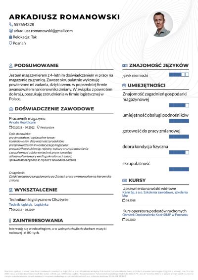 Cv Dla Magazyniera Pracownika Magazynowego [wzór]