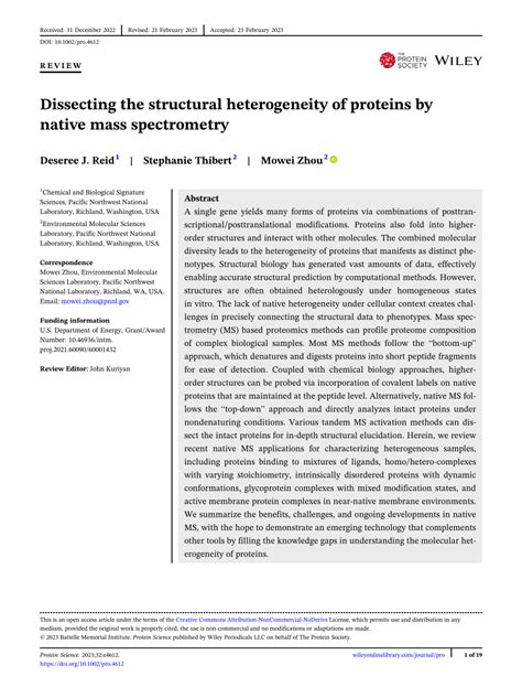 Pdf Dissecting The Structural Heterogeneity Of Proteins By Native Mass Spectrometry