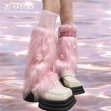 Kawaii Pink Fur Stars Leg Warmers Glitch Cupids