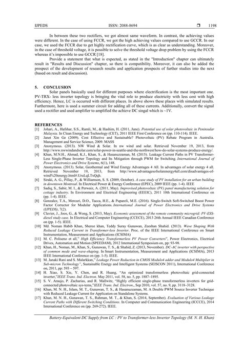 Battery Equivalent Dc Supply From Leakage Current Pv To Transformer Less Inverter Topology