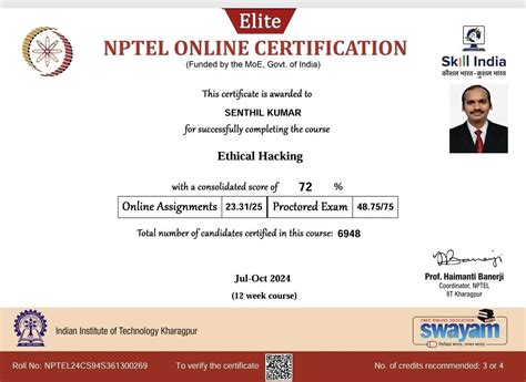 Senthil Kumar Murugesan On Linkedin Ethicalhacking Tech Nptel