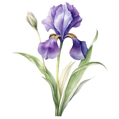 Floral Composition With Iris Flowe Hand Draw Watercolor Isolated