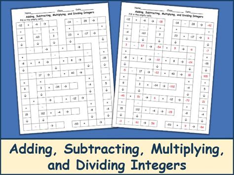 Adding Subtracting Multiplying And Dividing Integers Crossword