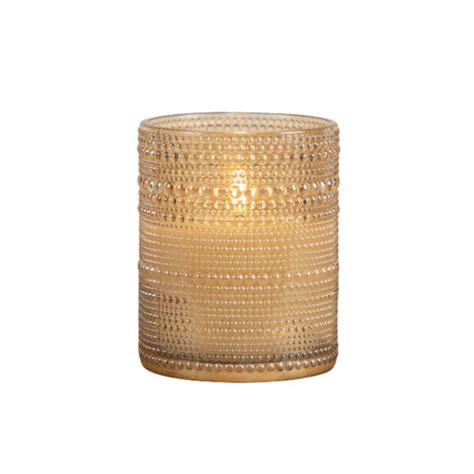 Champagne Dotted Glass Timer Candle 5 Pillar 3d Flame Country