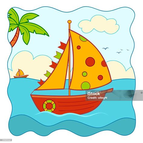 Kartun Perahu Lucu Vektor Clipart Kapal Pesiar Latar Belakang Alam