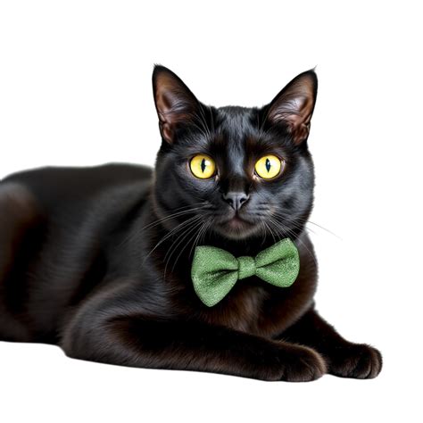 Un Negro Gato Con Un Verde Arco Corbata 57228692 Png