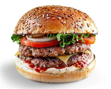 A Hamburger With Cheese Lettuce Tomato And Ketchup 47136629 Stock