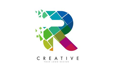 Letter R Design With Rainbow Shattered Blocks Vector Illustration