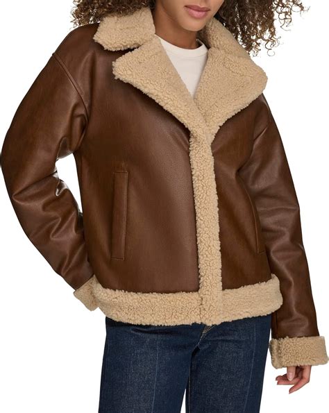 Levis Womens Faux Leather Sherpa Lined Moto Jacket