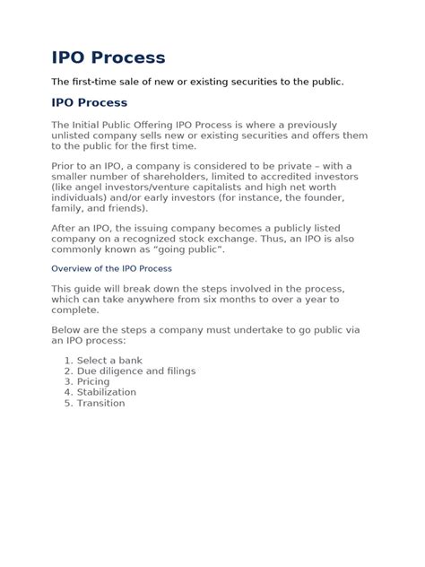Understanding The Ipo Process Steps Pdf Initial Public Offering