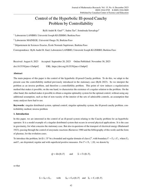 Pdf Control Of The Hyperbolic Ill Posed Cauchy 6pt Problem By Controllability