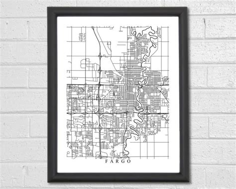 Fargo Map Art City Maps North Dakota Travel Map Print Etsy
